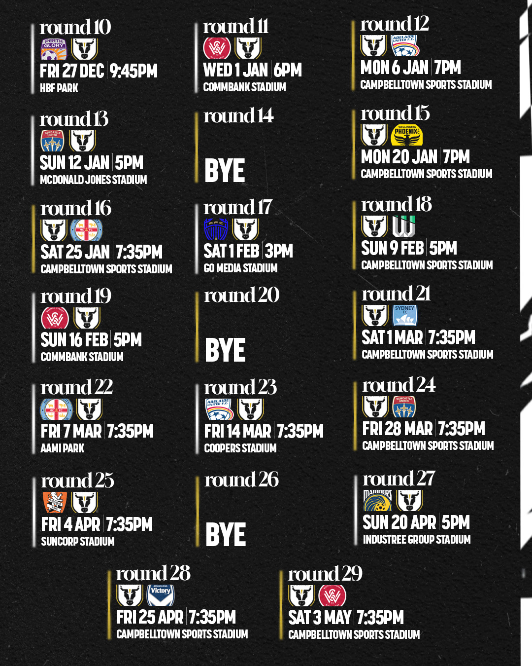 The 2024/25 Isuzu UTE A-League Season Fixtures for the Bulls are in ...